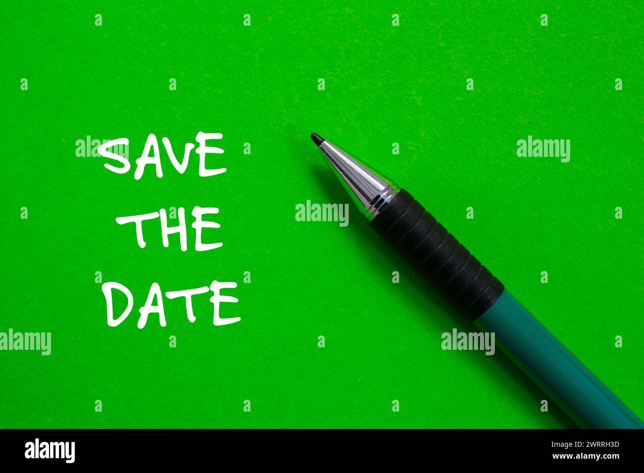 Save the date words written on green paper. Conceptual symbol. Copy ...