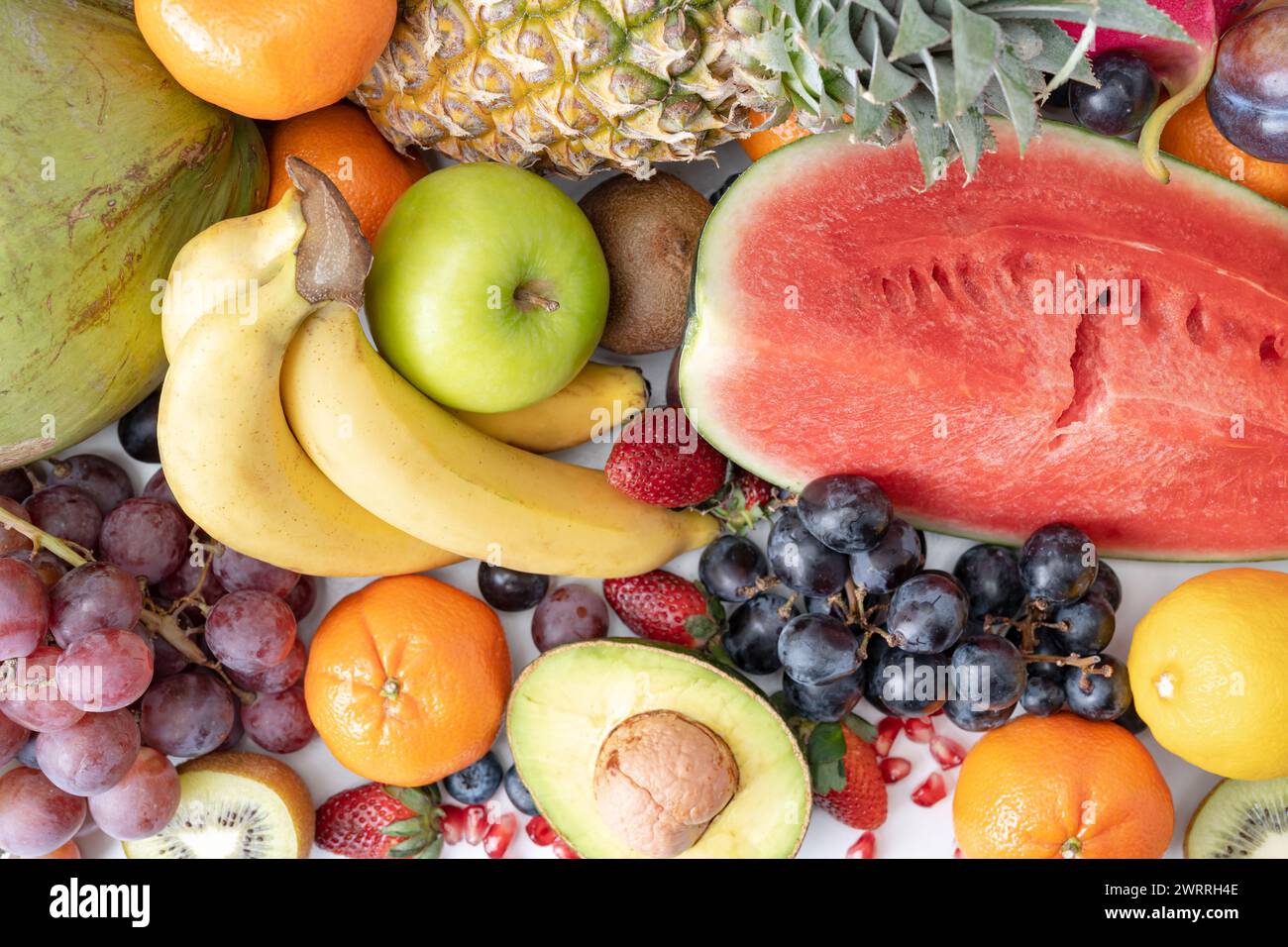 Set of colorful exotic fruits, oranges and watermelons, kiwis and ...