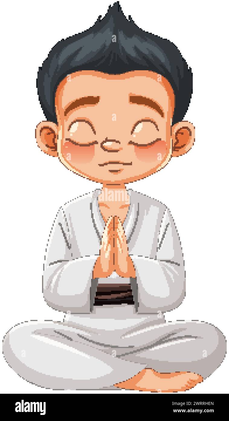 Cartoon boy meditating in a peaceful pose Stock Vector Image & Art - Alamy