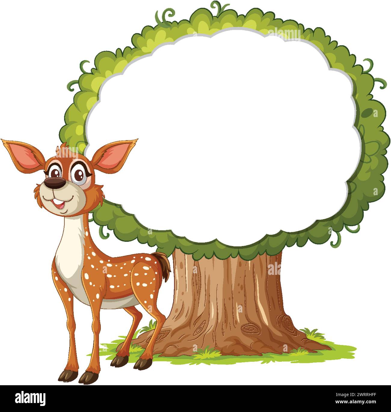 Cartoon deer standing next to a tree with empty space Stock Vector ...