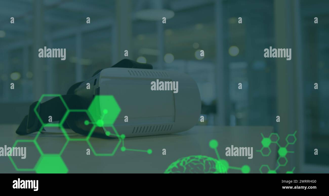 Image of brains and medical data processing on interface, over hospital ...