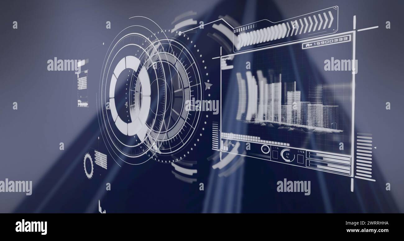 Image of data processing and scope scanning over landscape Stock Photo ...