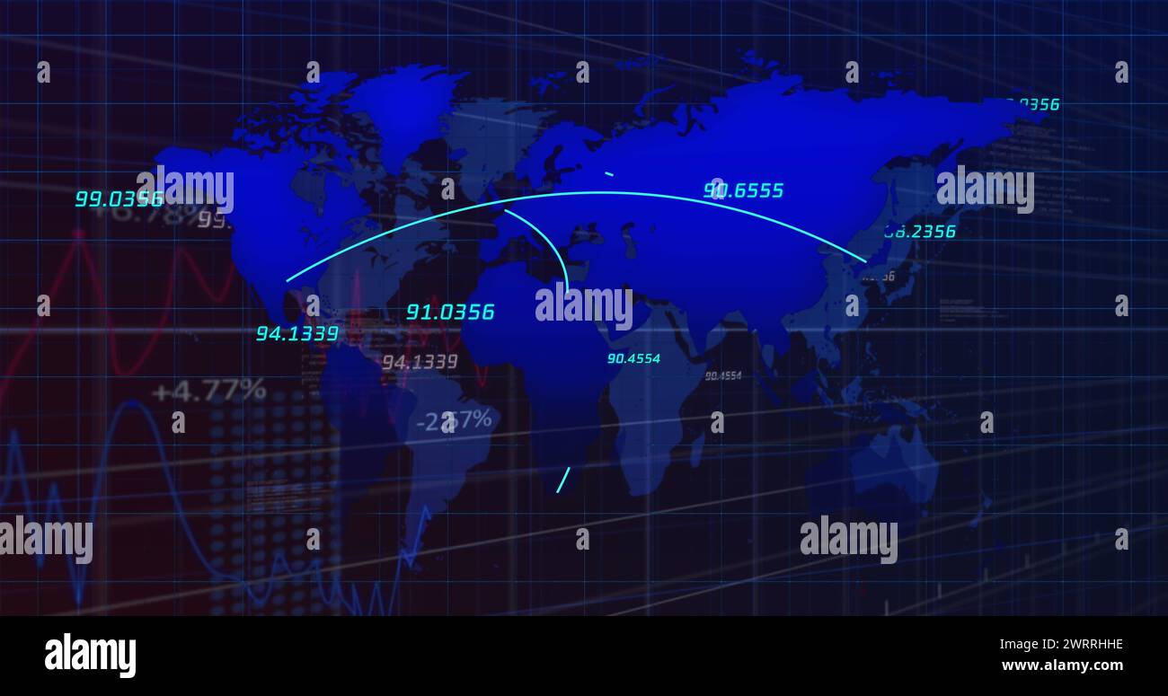 Image of numbers and data processing over world map Stock Photo - Alamy
