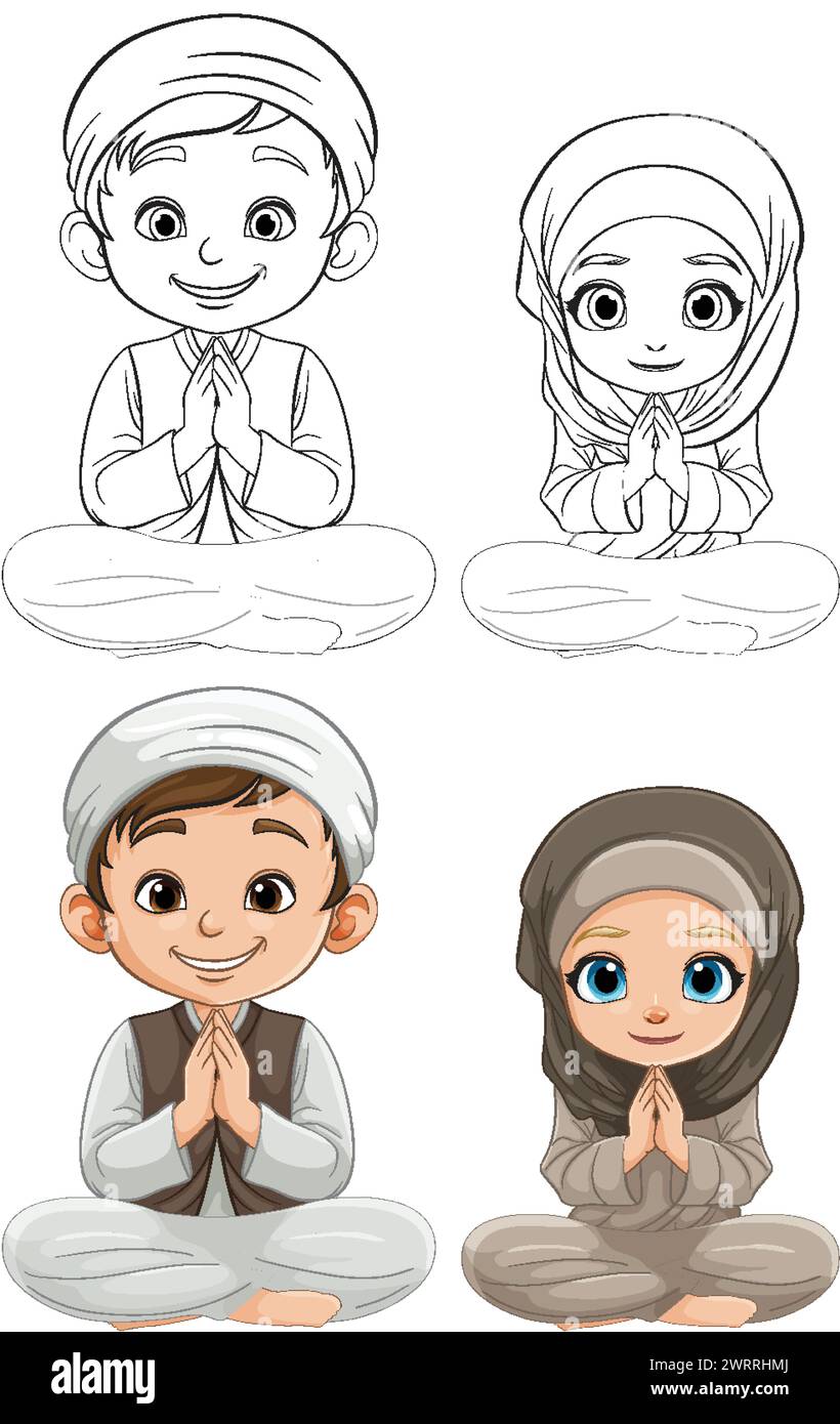 Vector illustration of boy and girl praying Stock Vector Image & Art ...