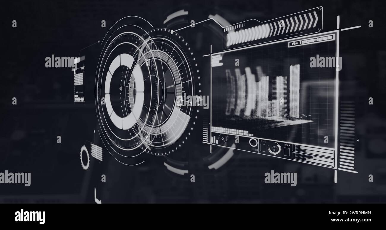Image of scope and data processing over screen. global data processing ...