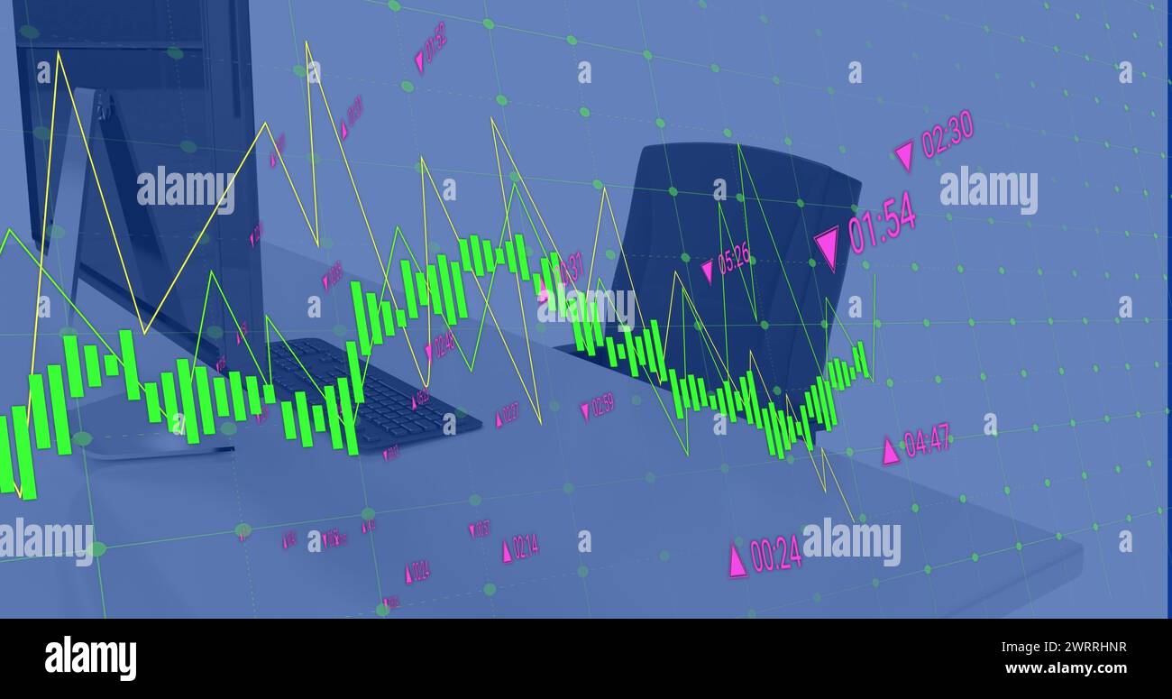 This is an image of graphs with numbers moving on a transparent ...