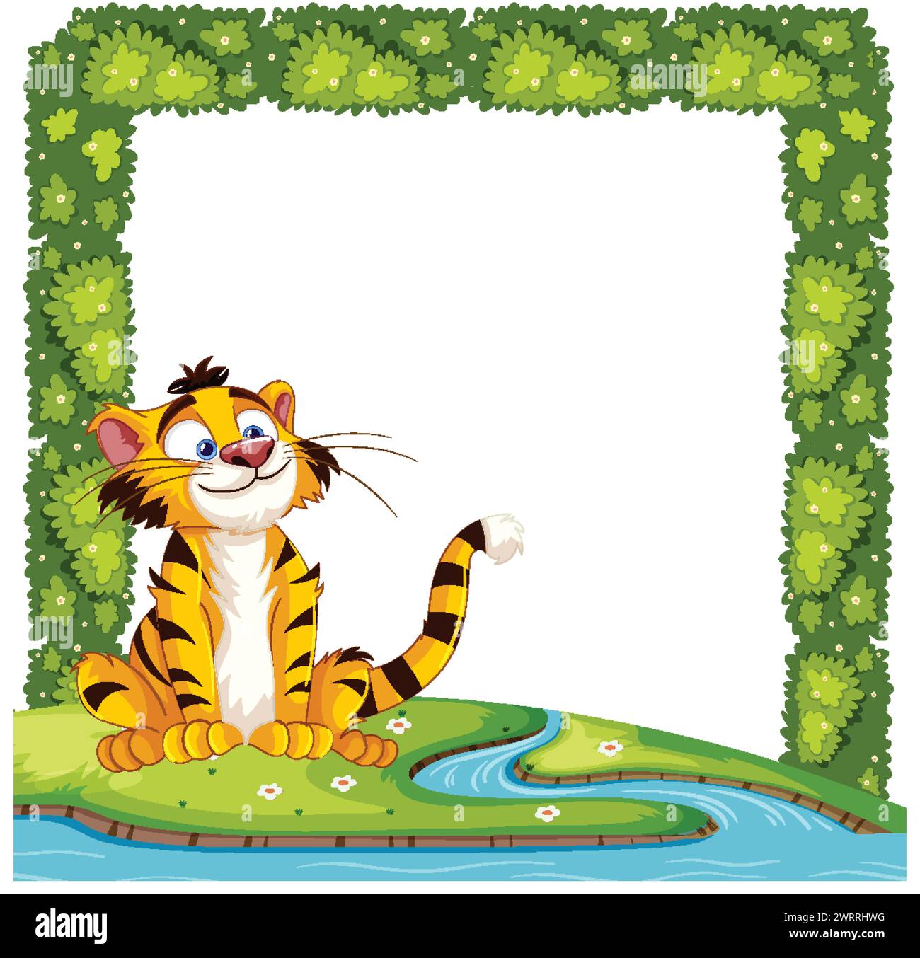 Vector illustration of a happy tiger surrounded by foliage Stock Vector ...