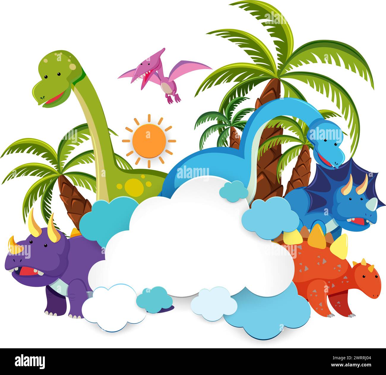Cartoon dinosaurs with palm trees and clouds Stock Vector Image & Art ...