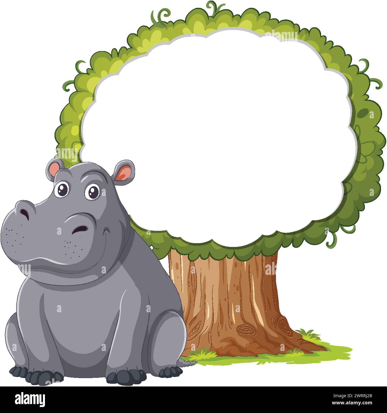 Cartoon hippo sitting under a tree with empty speech bubble Stock ...