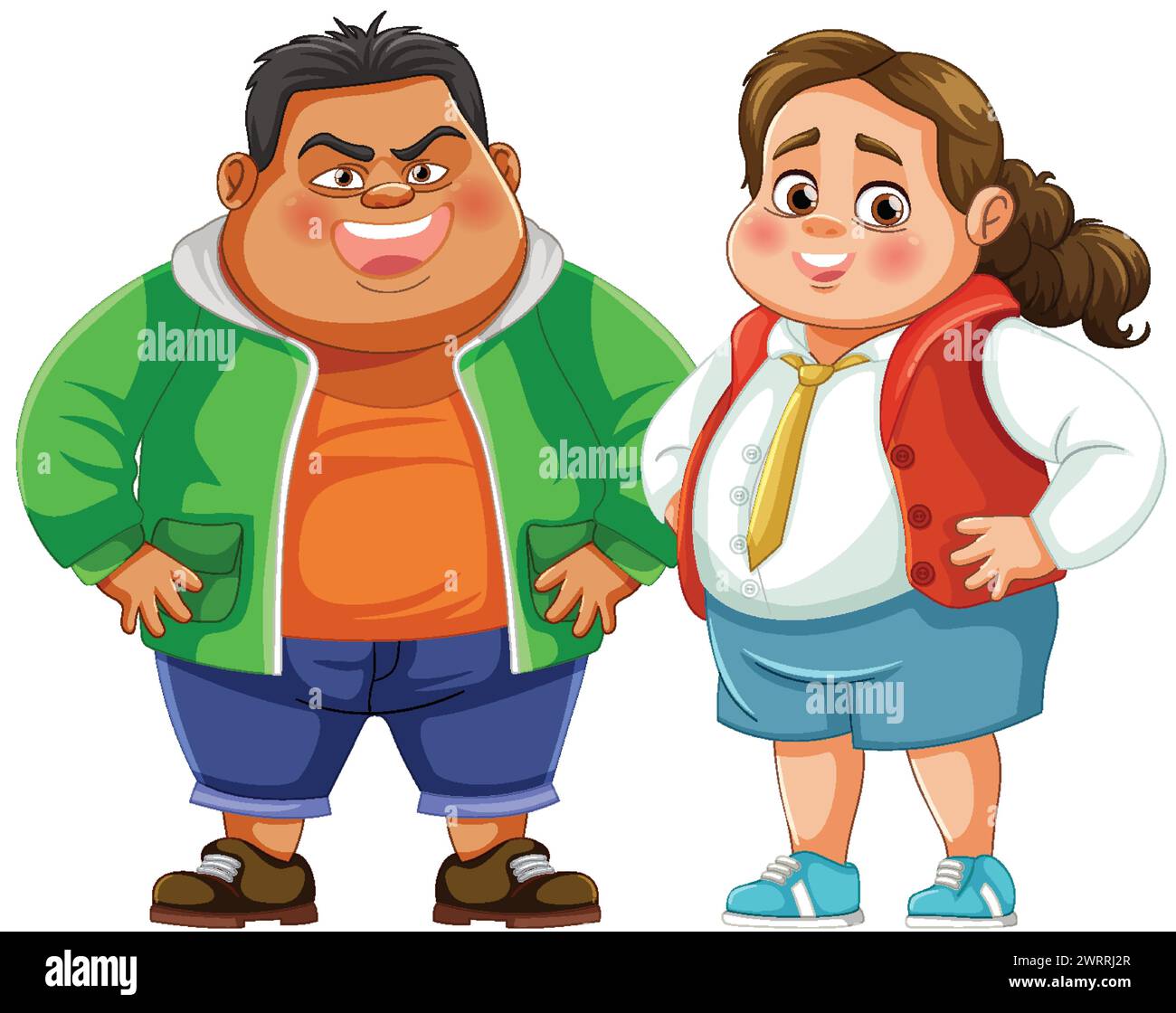 Two happy cartoon characters posing side by side Stock Vector Image ...