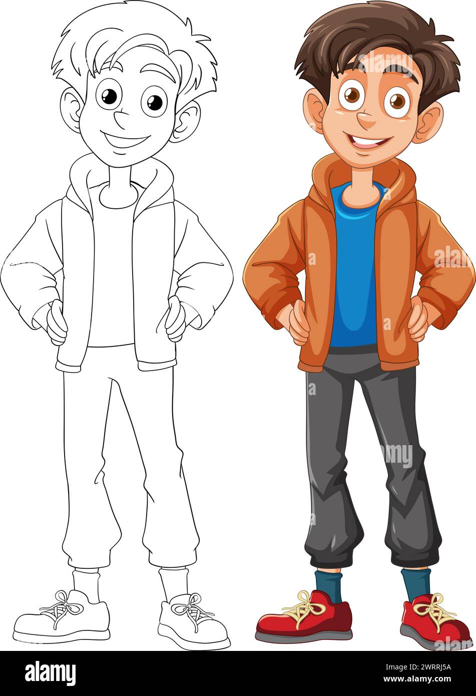 Vector illustration of a boy, black and white to color Stock Vector ...