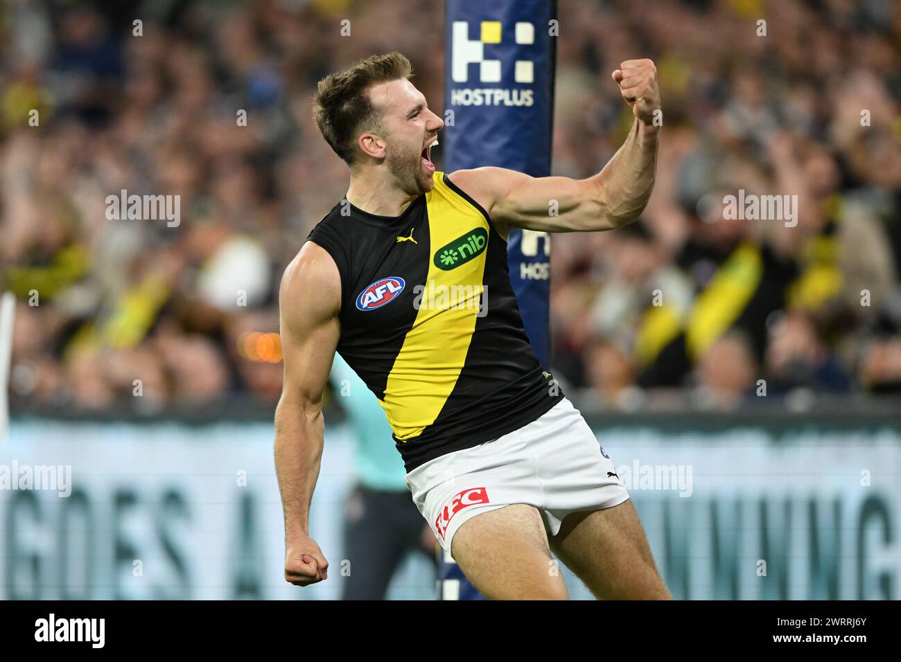 Melbourne, Australia. 14th Mar, 2024. Noah Balta of Richmond reacts ...