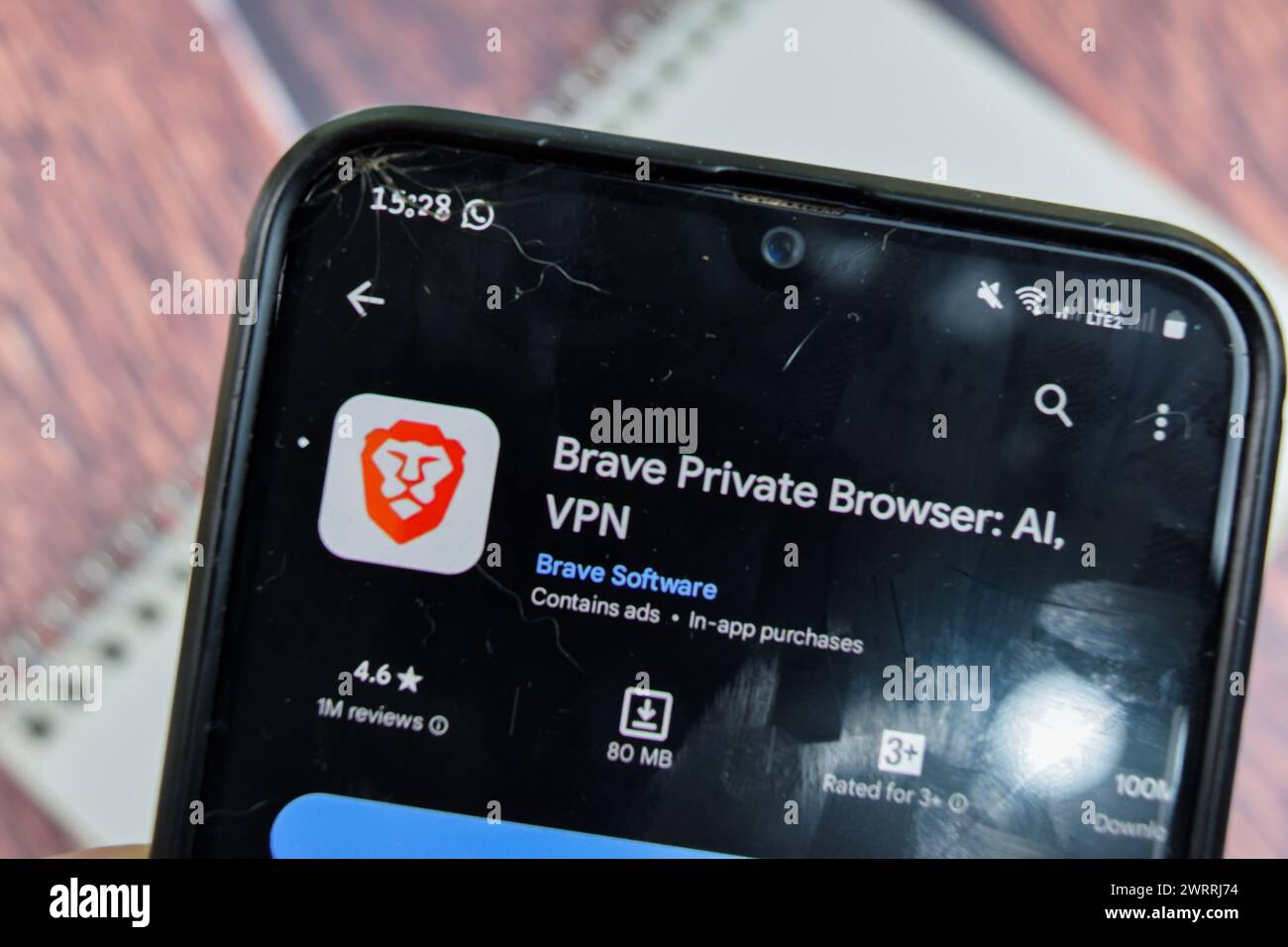 Brave Private Browser ai, VPN application on Smartphone screen. brave ...