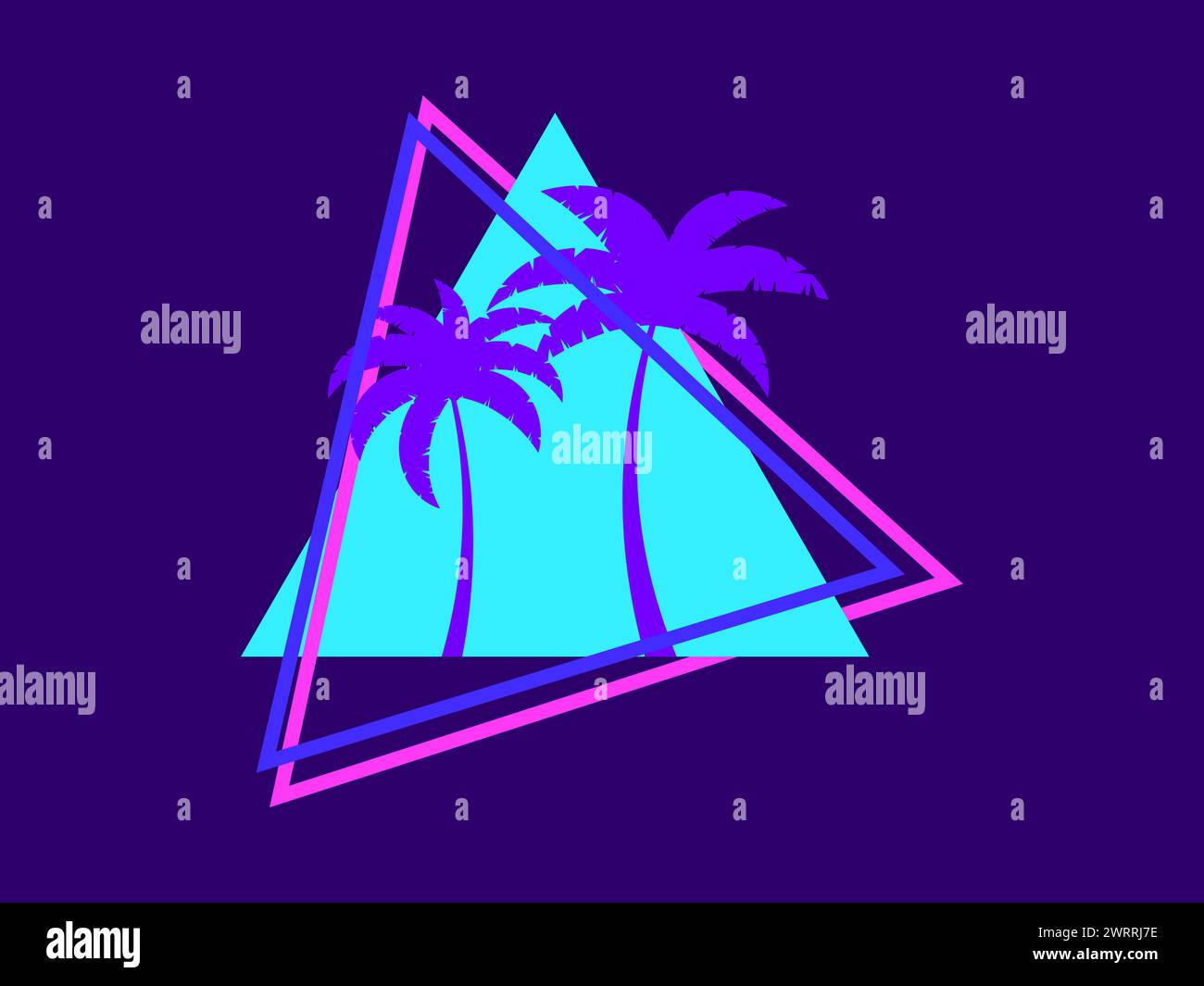 Palm trees in the futuristic style of the 80s. Triangle with ...