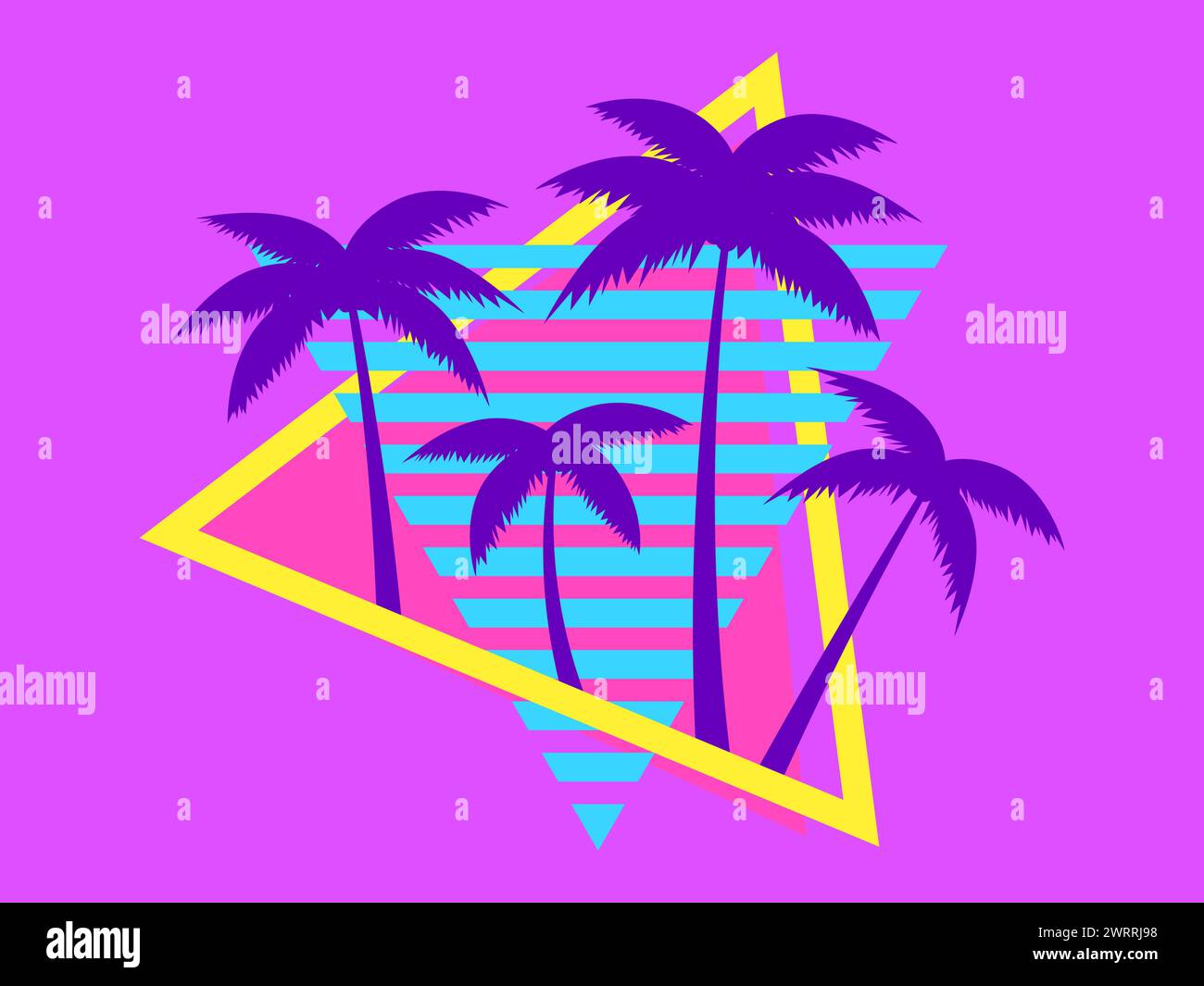 Palm trees in the futuristic style of the 80s. Triangle with ...