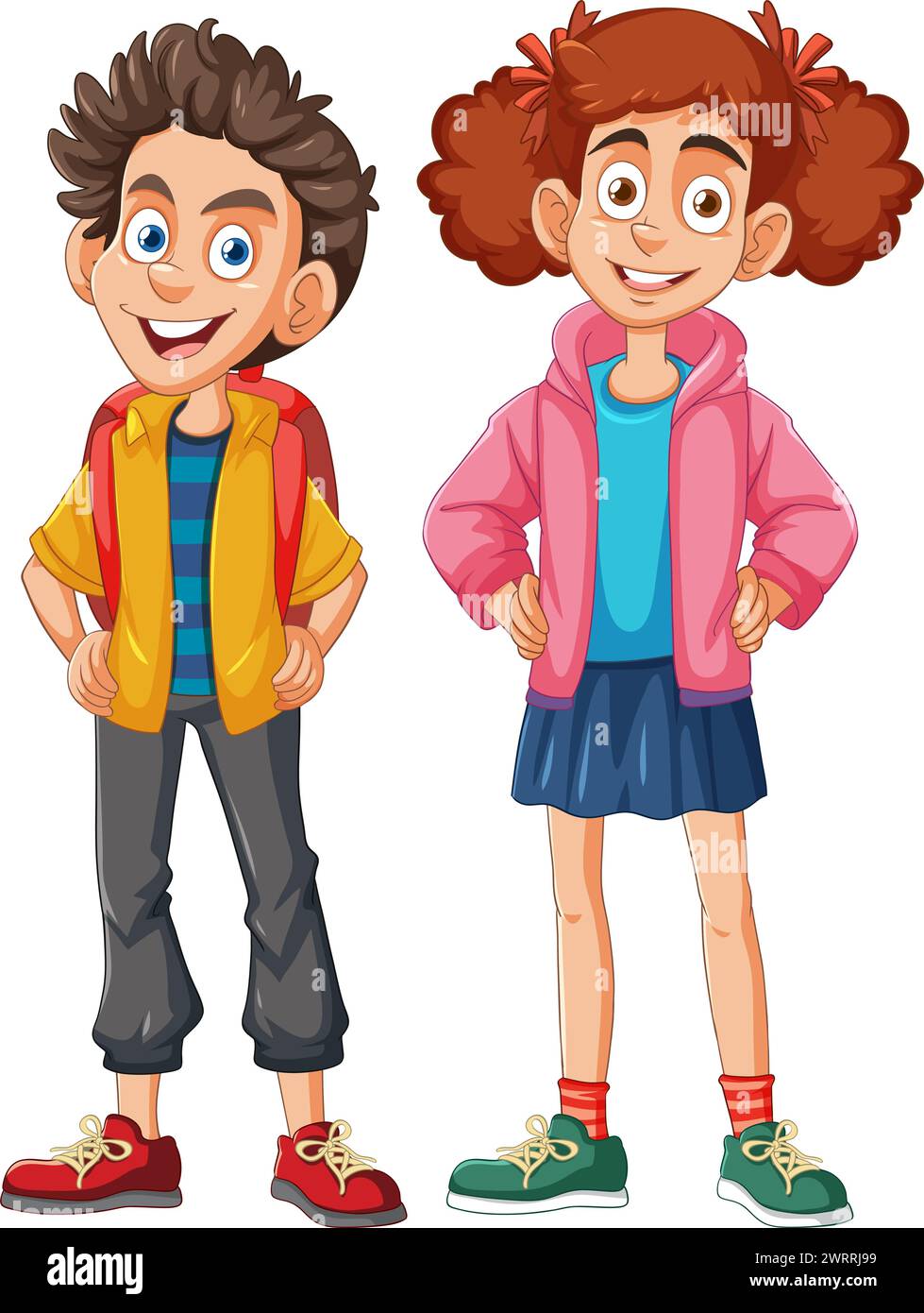 Two cheerful animated children smiling confidently Stock Vector Image ...