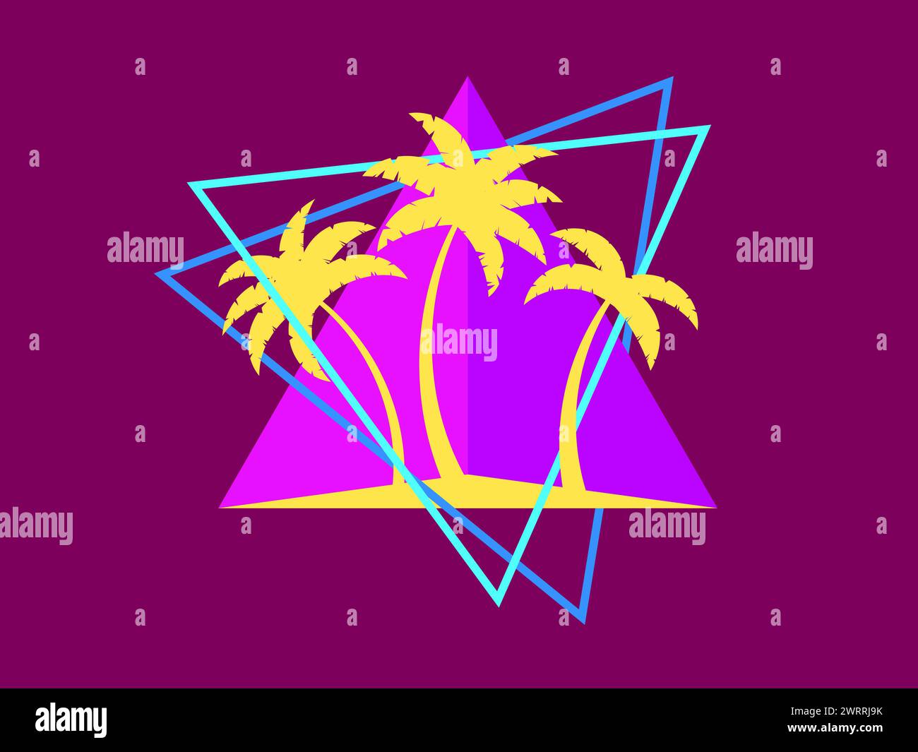 Palm trees in the futuristic style of the 80s. Triangle with ...