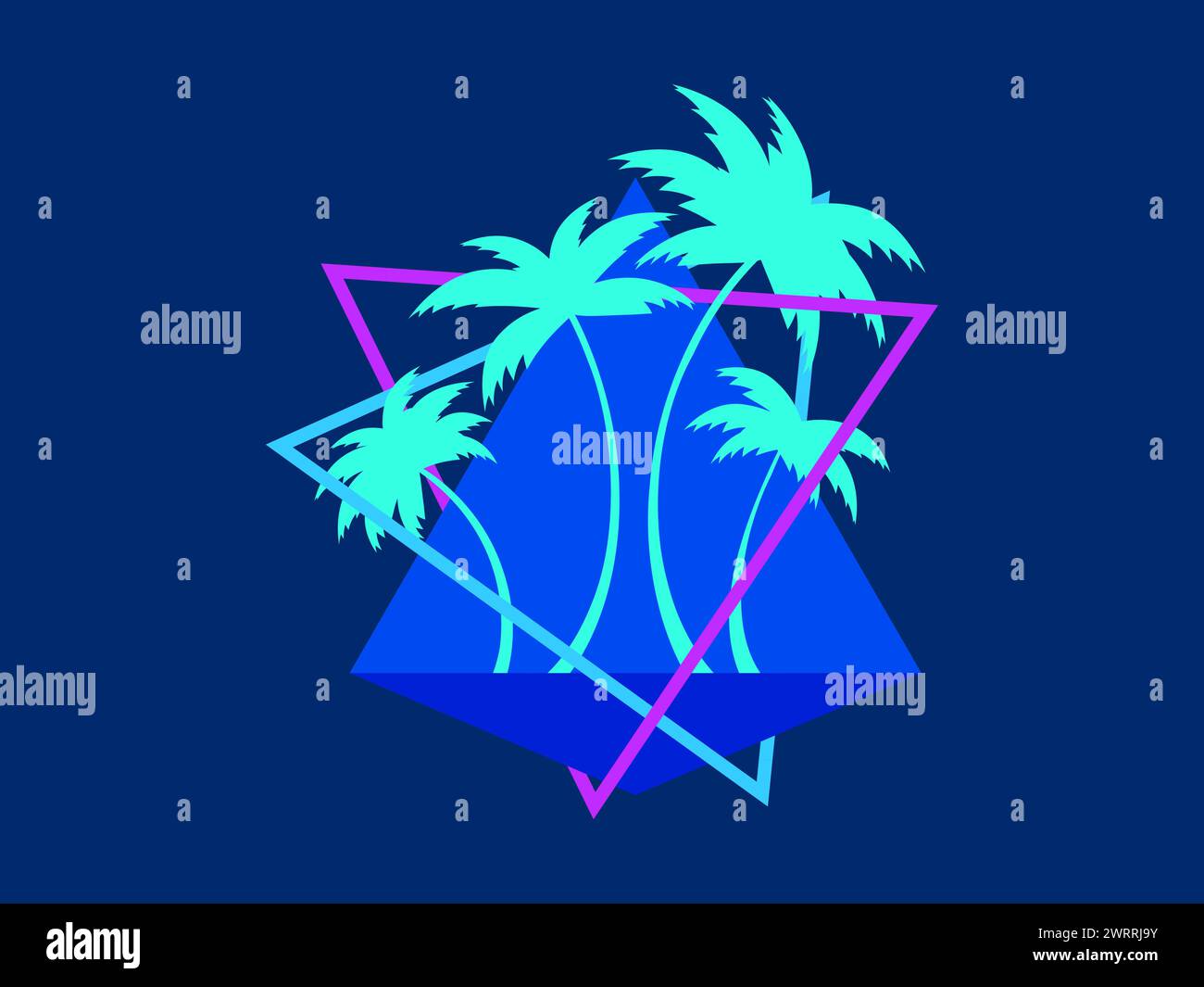 Palm trees in the futuristic style of the 80s. Triangle with ...