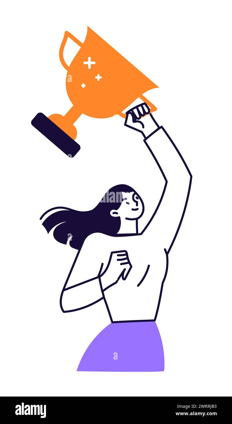 Female winner holds the trophy in her hand above her head Stock Vector ...