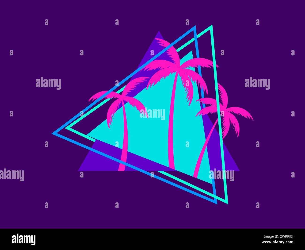 Palm trees in the futuristic style of the 80s. Triangle with ...