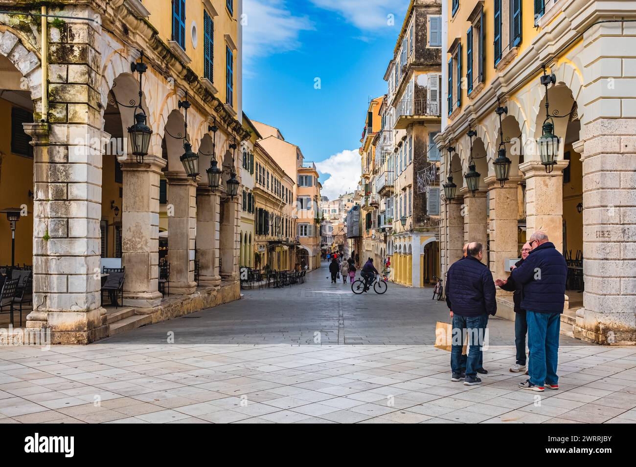 Historic Center of Corfu town. Streets of Corfu city Greece ...