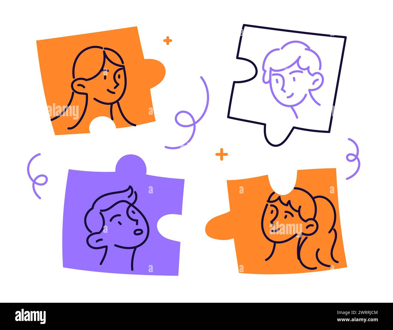 Joint teamwork, building business team, connecting pieces of puzzles ...