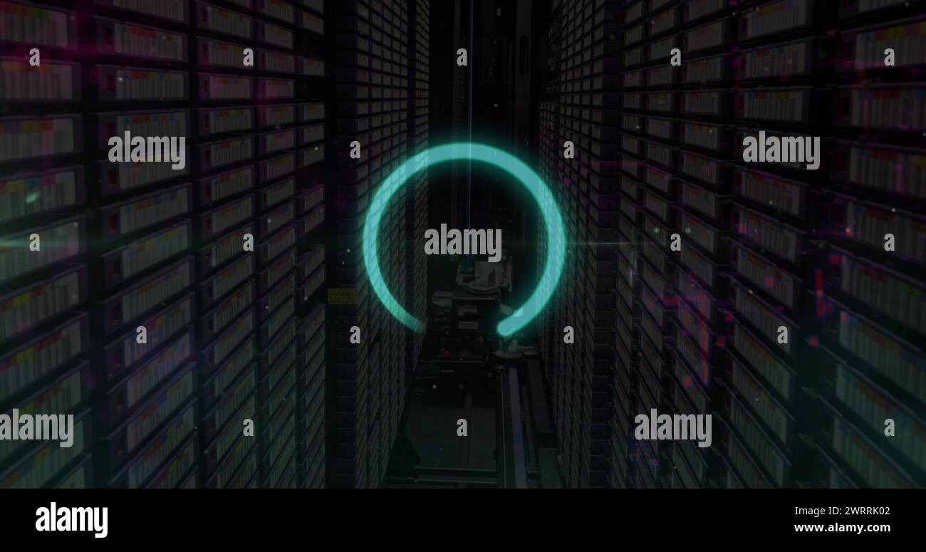 Image of blue data loading ring and data processing over computer server room Stock Photo - Alamy