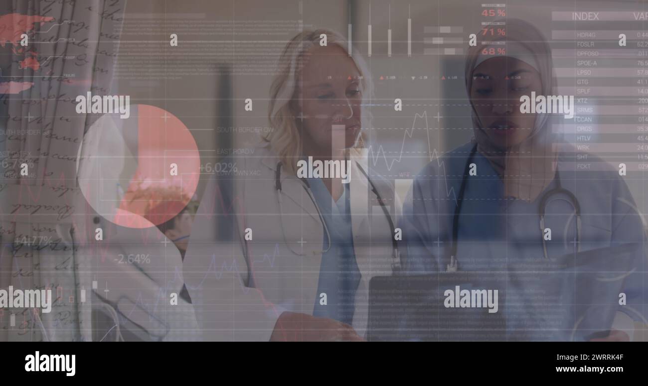 Image of data processing over diverse doctors talking Stock Photo - Alamy