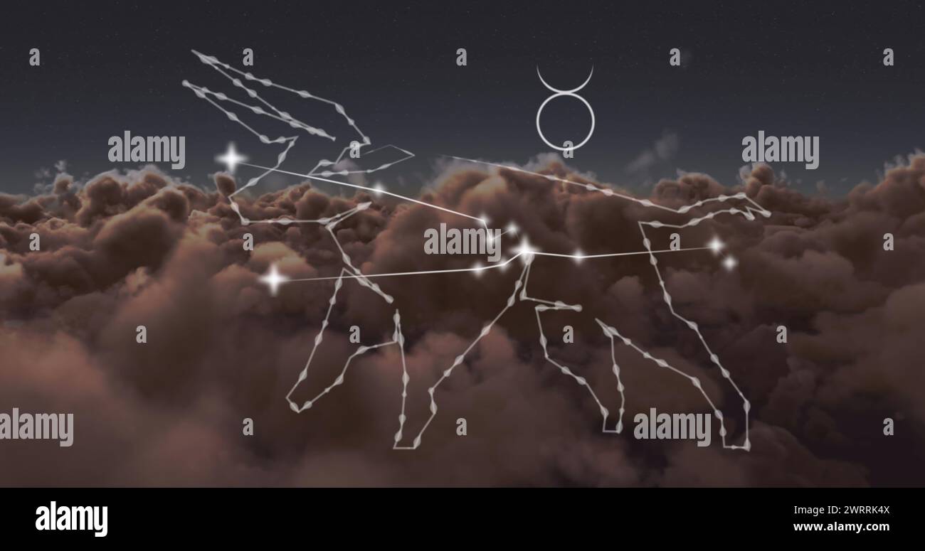 Image of taurus star sign over clouds in sky in background Stock Photo ...