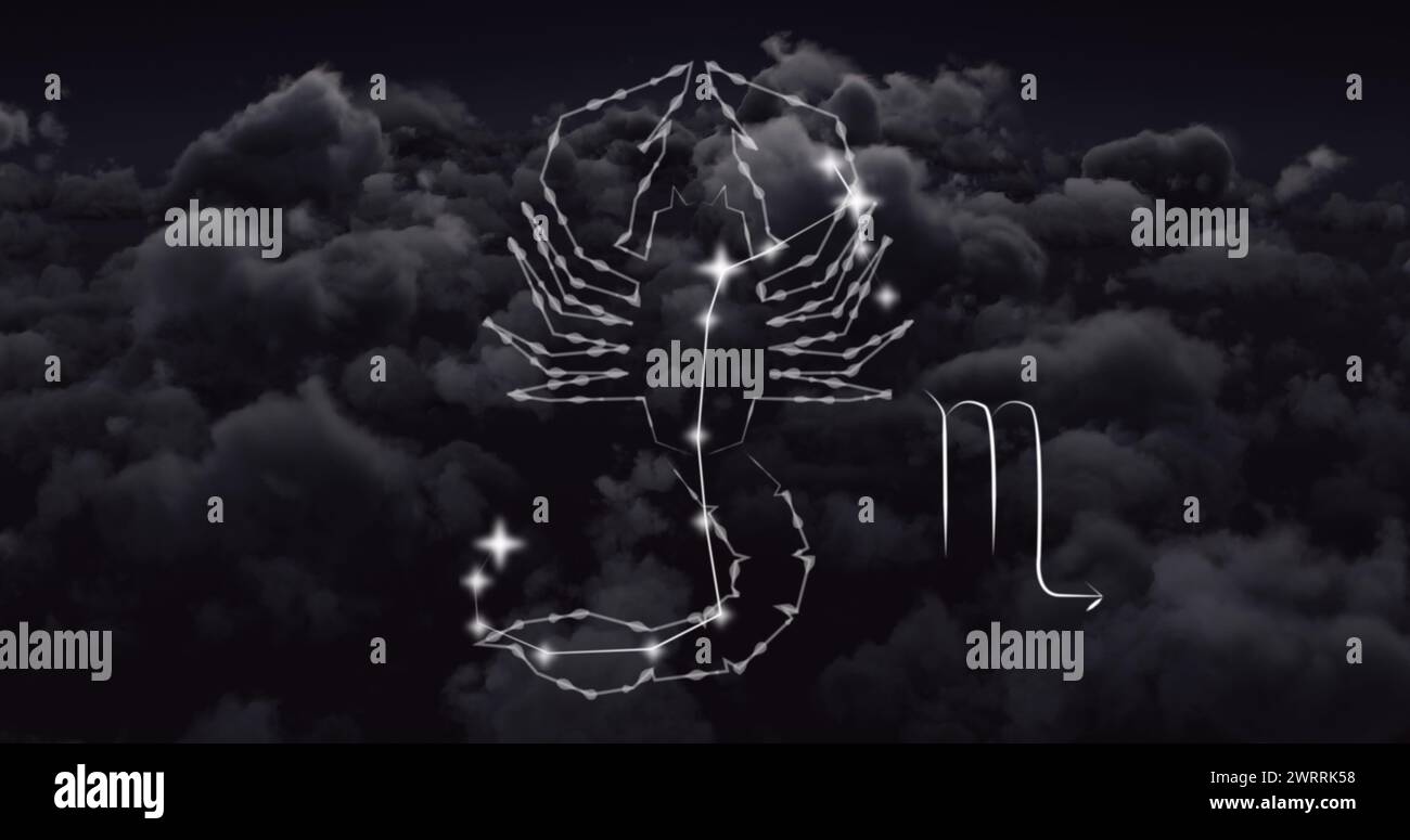 Image of scorpio star sign over clouds in sky in background Stock Photo ...