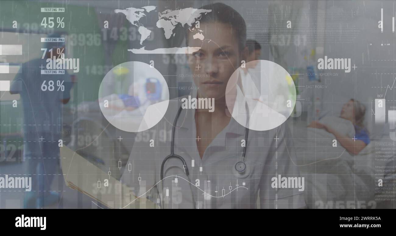 Image of data processing over caucasian doctors treating patient Stock ...