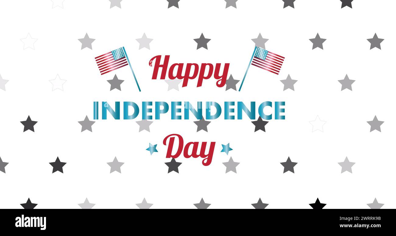 Image of happy independence day text over stars on white background ...