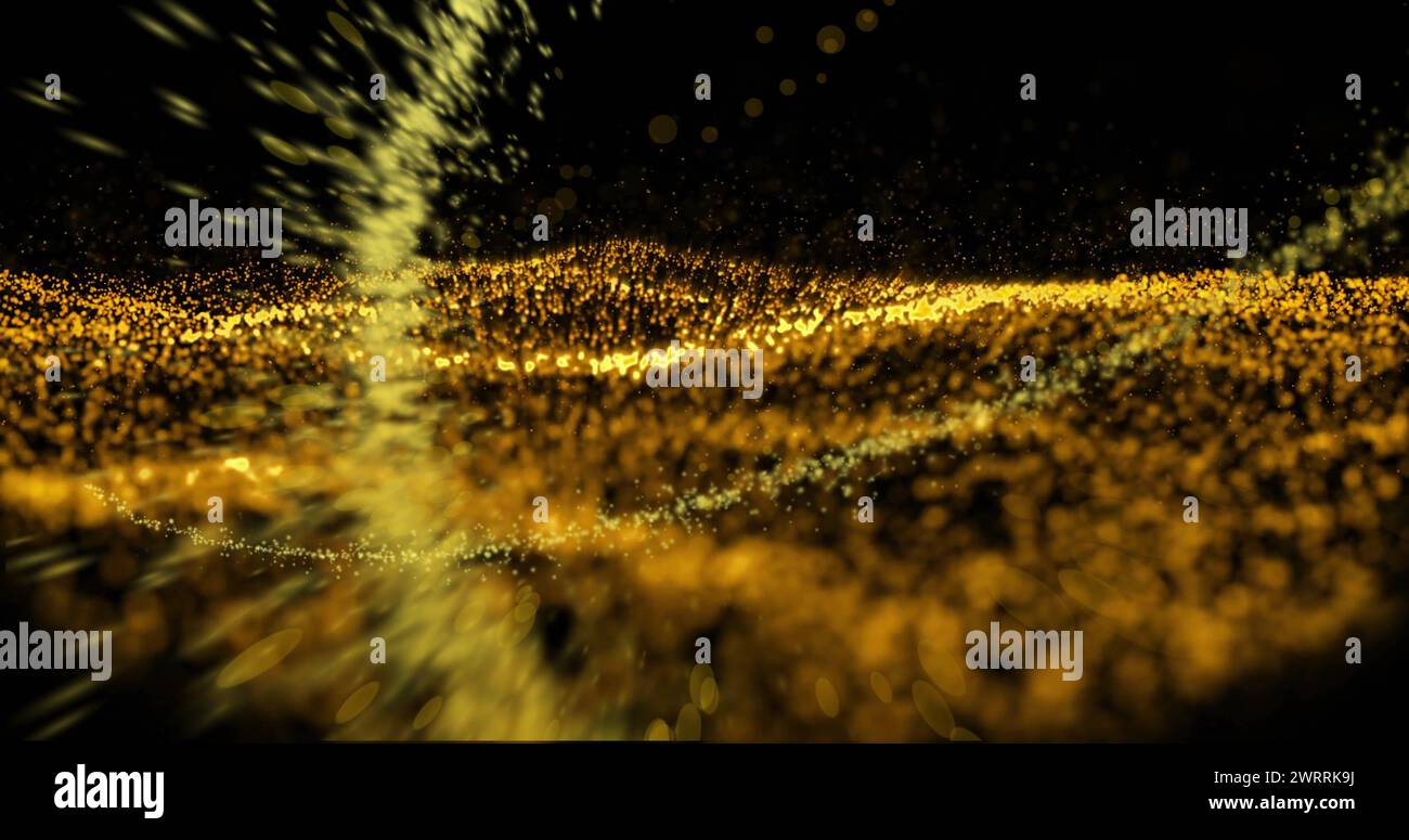 Image of yellow light trails and spots on black background Stock Photo ...
