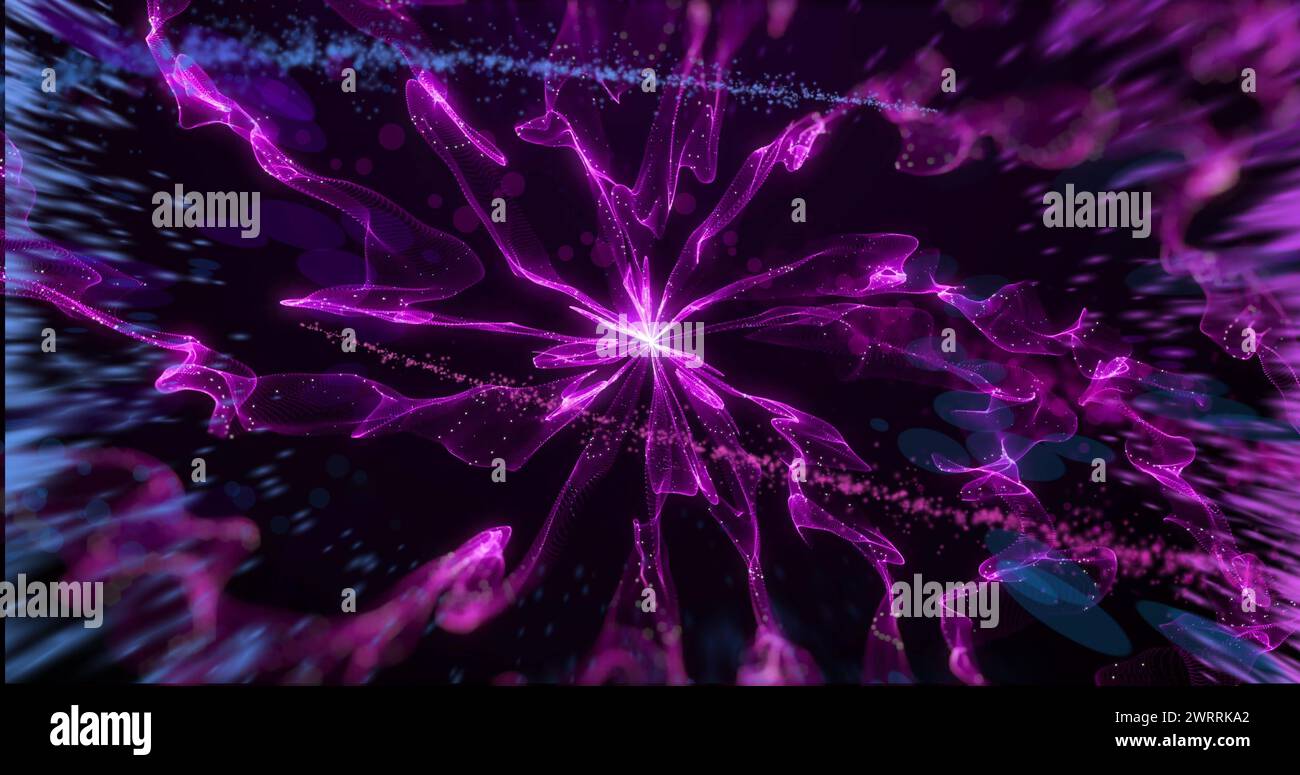 Image of purple light trails and spots on black background Stock Photo ...