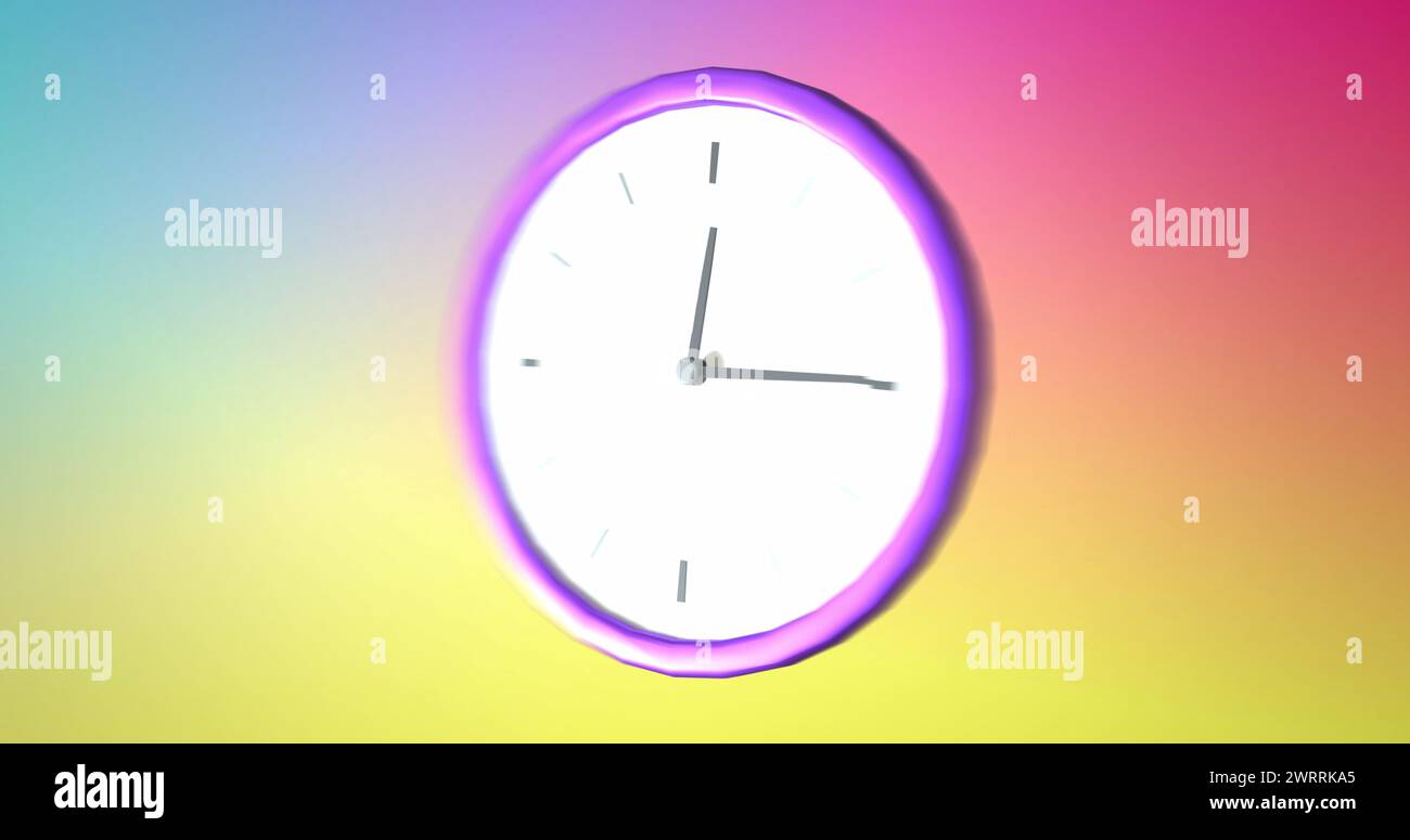 Image of clock moving on colourful background Stock Photo - Alamy
