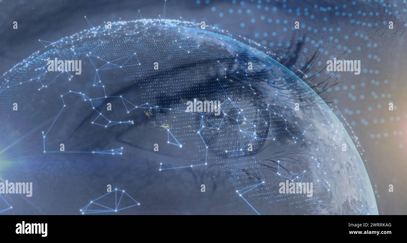 Network of connections and data processing against close up of female ...