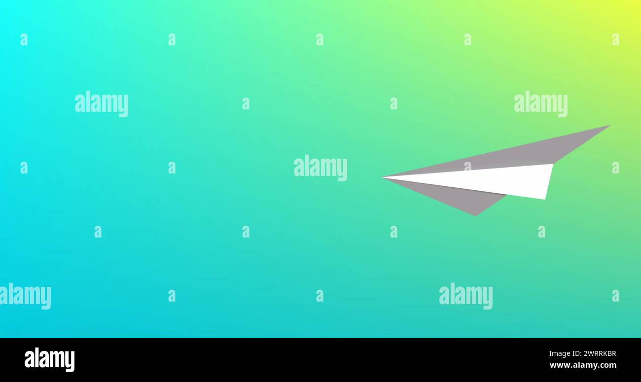 Image of paper plane moving on colourful background. Education, school ...