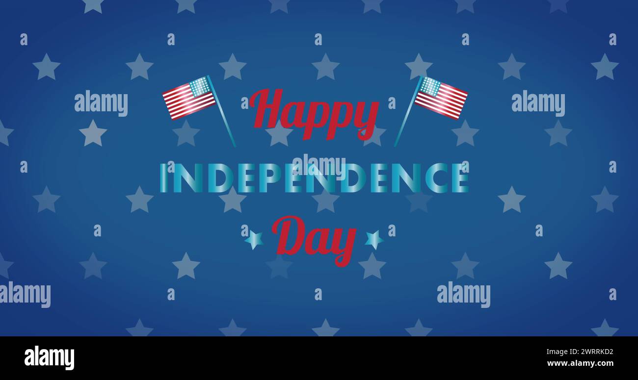 Image of happy independence day text over stars on blue background ...