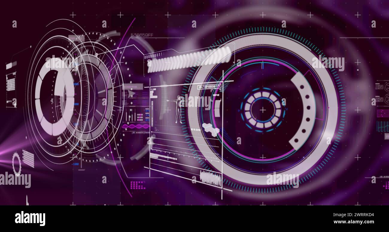 Round scanner and digital interface with data processing against purple ...