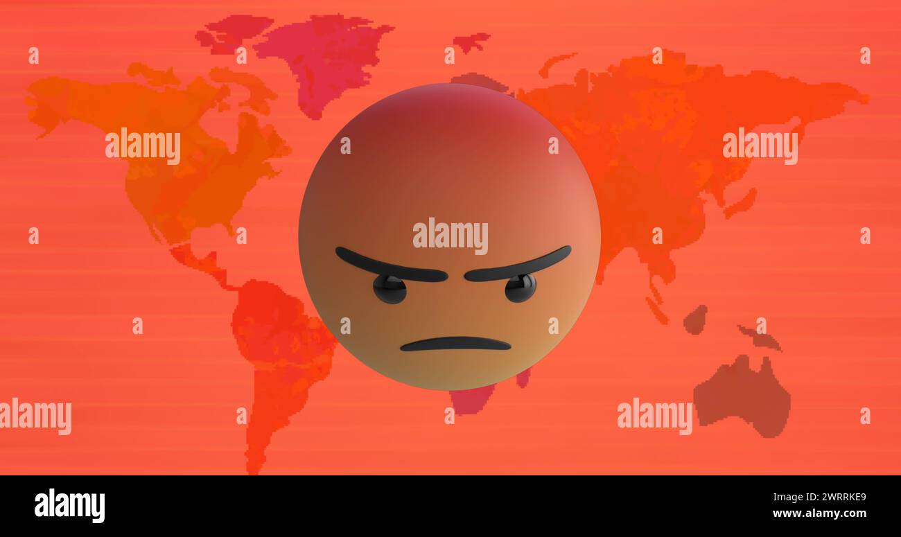 Image of angry emoji icon over world map Stock Photo - Alamy