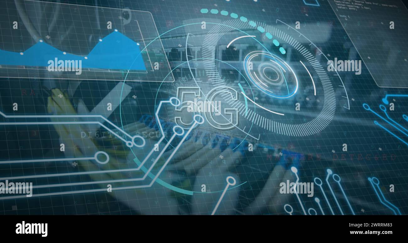 Image of 5g text and data processing over cables of computer server Stock Photo - Alamy