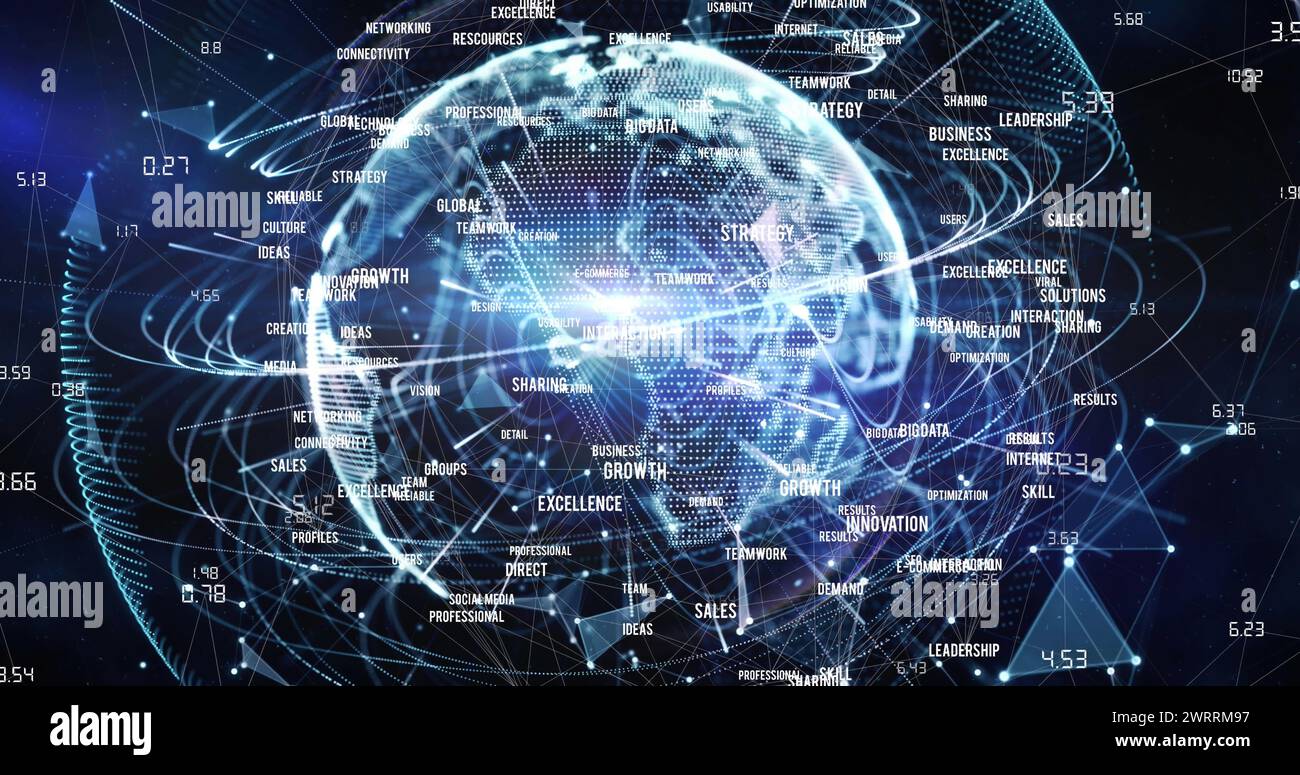 Image of data processing and globe over black background Stock Photo ...