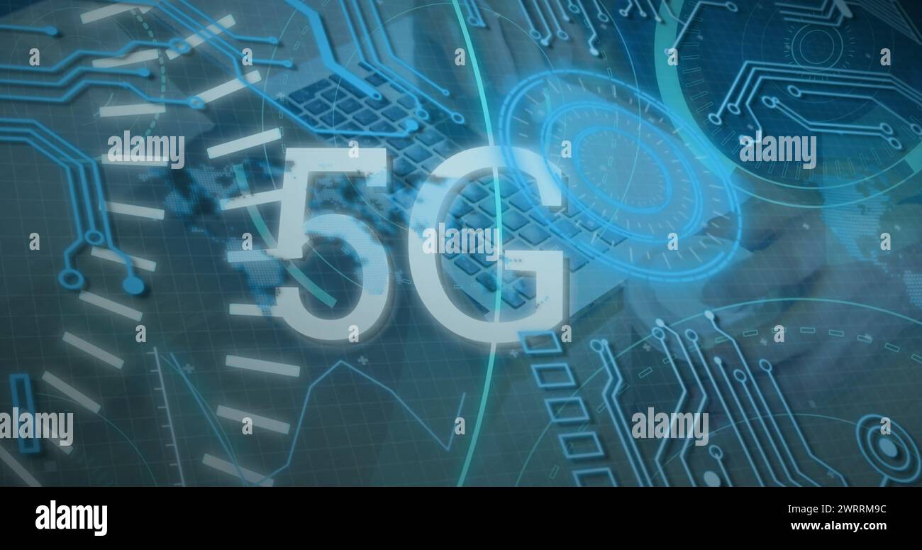 Image of 5g text, data processing over cables of computer server Stock Photo - Alamy