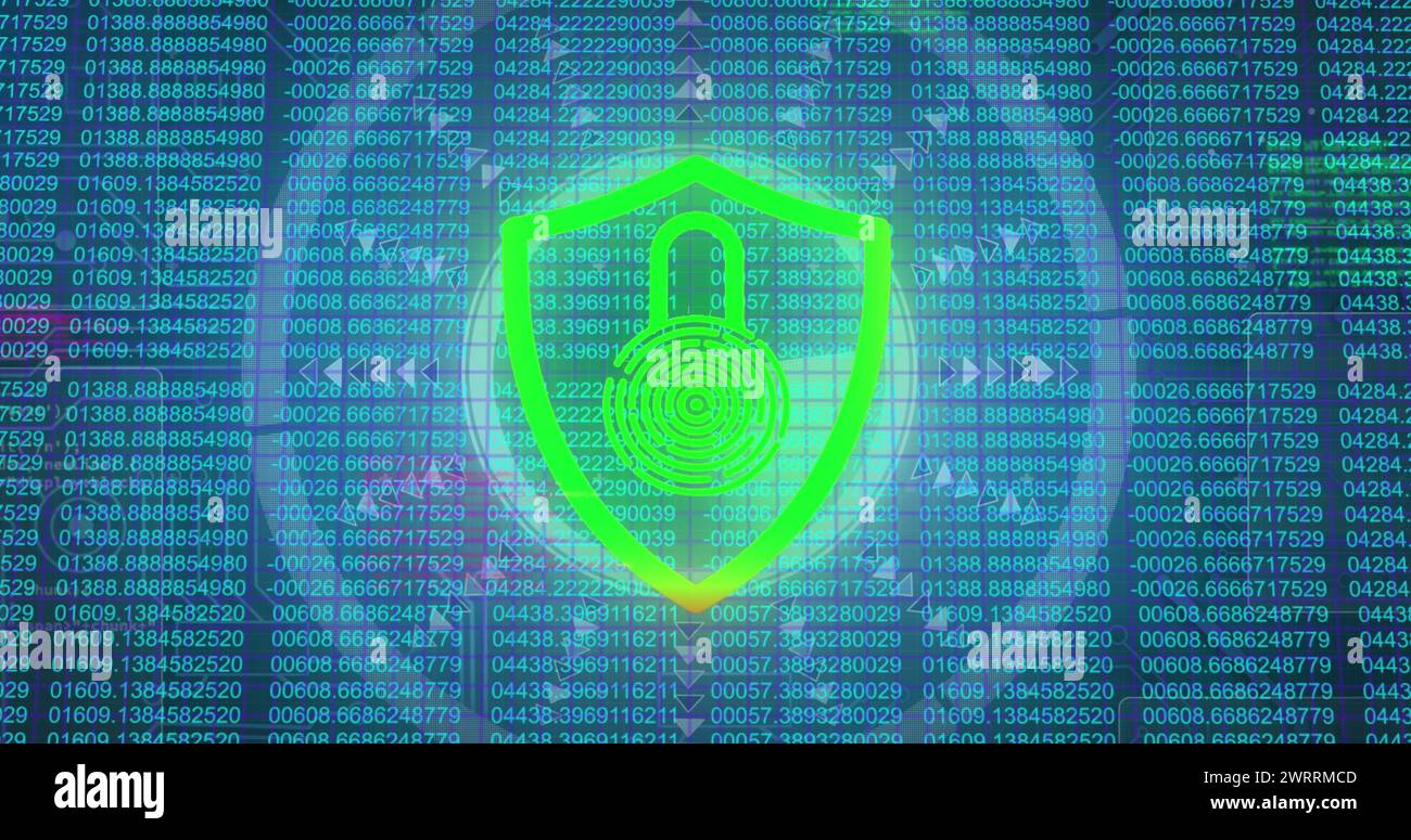 Image of green and red flashing padlock over scanner and data ...