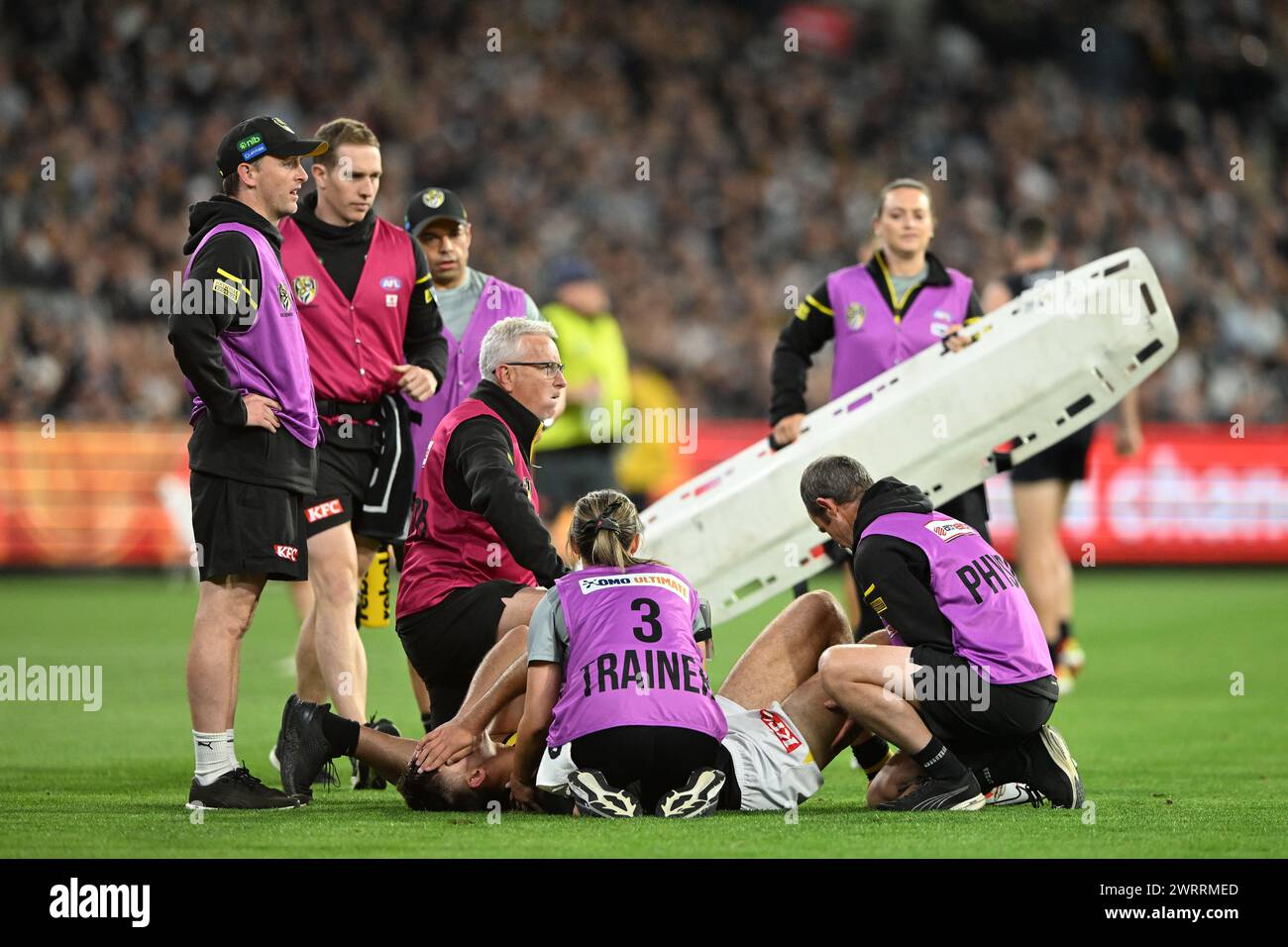 Melbourne, Australia. 14th Mar, 2024. Josh Gibcus of Richmond reacts ...