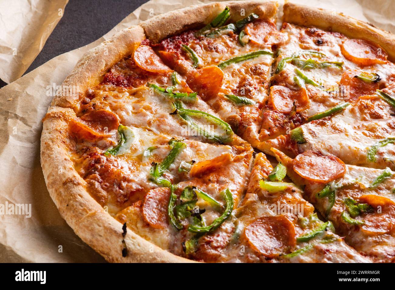 Fresh beautiful appetizing pepperoni pizza with smoked sausage and ...