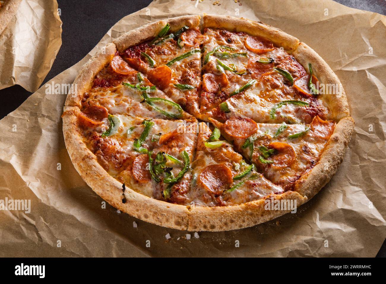 Fresh beautiful appetizing pepperoni pizza with smoked sausage and ...