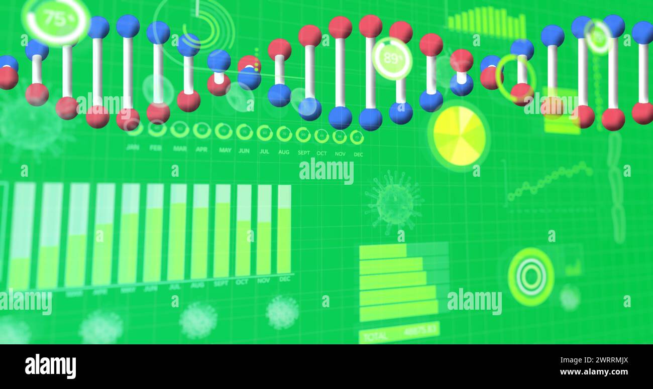 Image of dna strand spinning with medical data processing Stock Photo ...