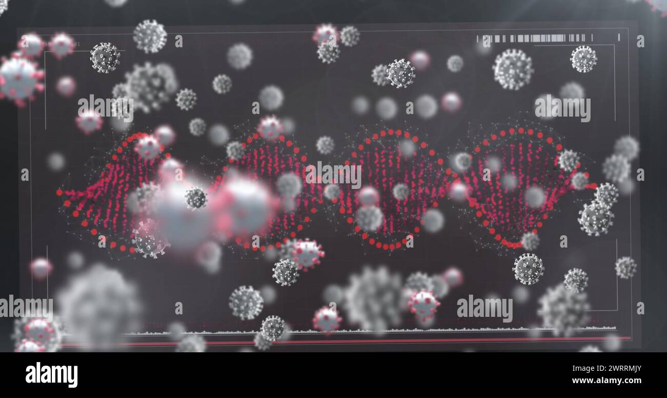 Image of falling cells and dna strand on dark background Stock Photo ...