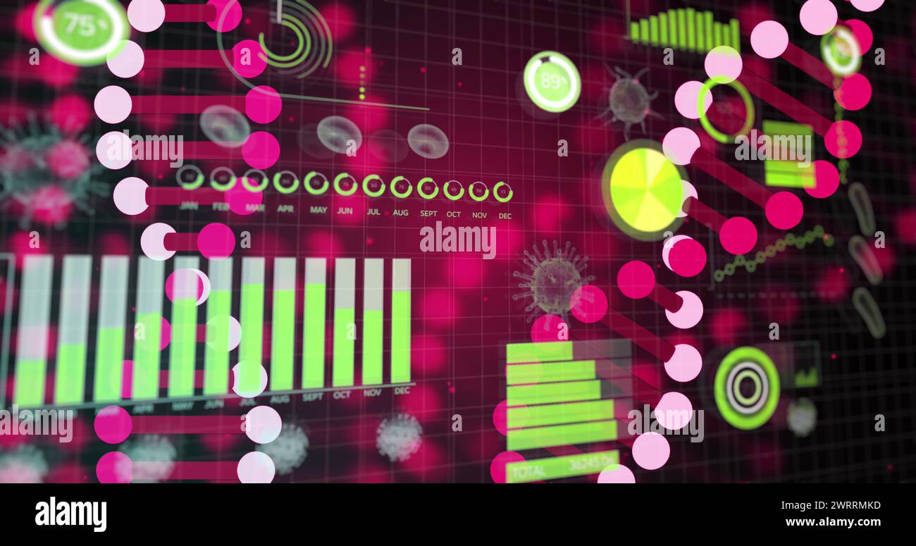 Image of molecules over colourful columns Stock Photo - Alamy